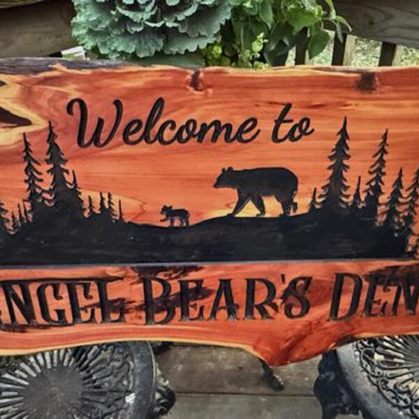 OUTDOOR Live Edge Cedar Wood Sign Custom Carved Sign Cabin Sign ...