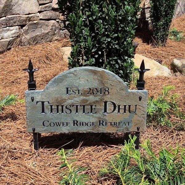 Stone Address Marker Plaque/ Lawn Stake / CARVED Arched Slate / Sign ...