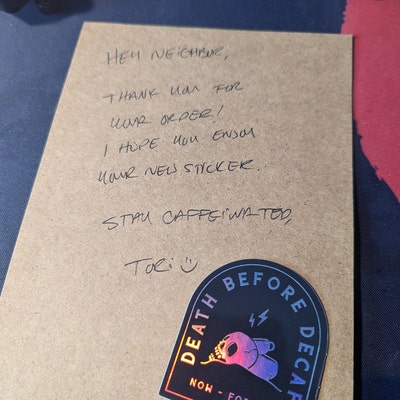 Coffee Sticker Death Before Decaf Vinyl Coffee Decal Holographic Coffee ...