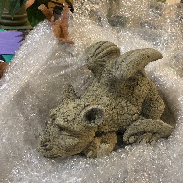 Reconstituted Stone Garden Snoozing Dragon Statue Ornament - Etsy UK
