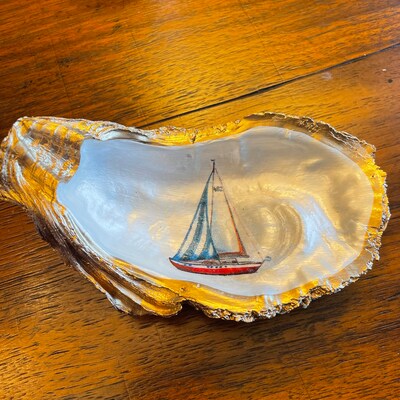 Gold Rim Oyster Shell, Trinket Dish, Ring Dish, Oysters, Oyster Shells ...