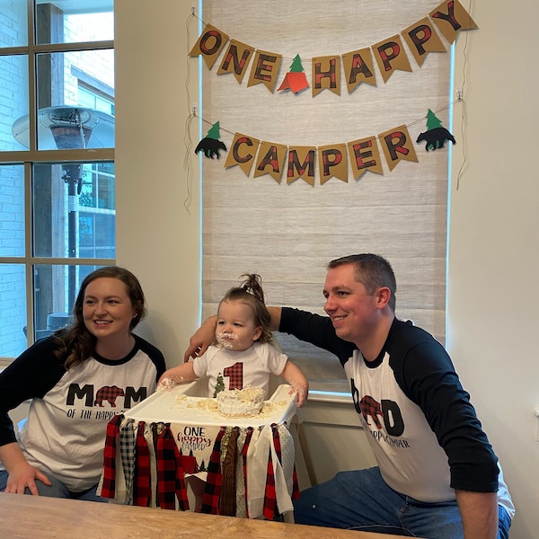 One Happy Camper Banner. Lumberjack Banner. Camping Birthday Banner ...