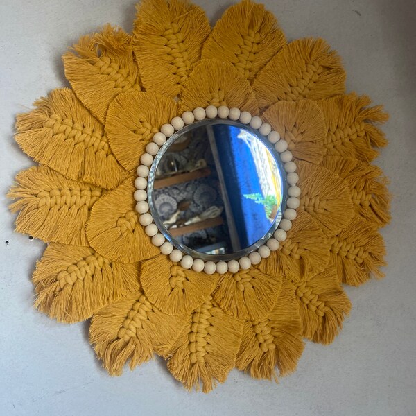 MACRAME MANDALA Round Boho MIRROR, Large Decorative Handmade Wall ...