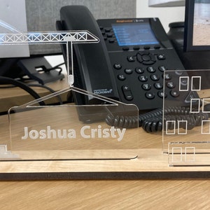 Personalized LED Light Desk Name Plate and Business Card Holder. Maple ...