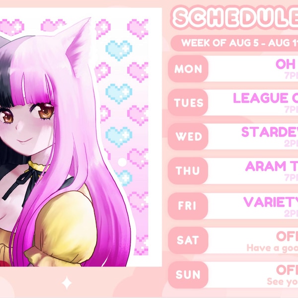 Cute Pink Starry Sky Twitch Stream Schedule Weekly Template | Includes ...