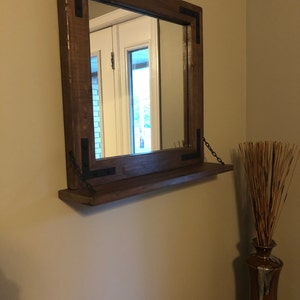 Solid Wood Rustic Industrial Wall Mirror With Shelf - Etsy
