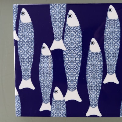 Navy Blue Fish Tile, Ocean Tile Feature Wall, Fish Decor, Pattern ...
