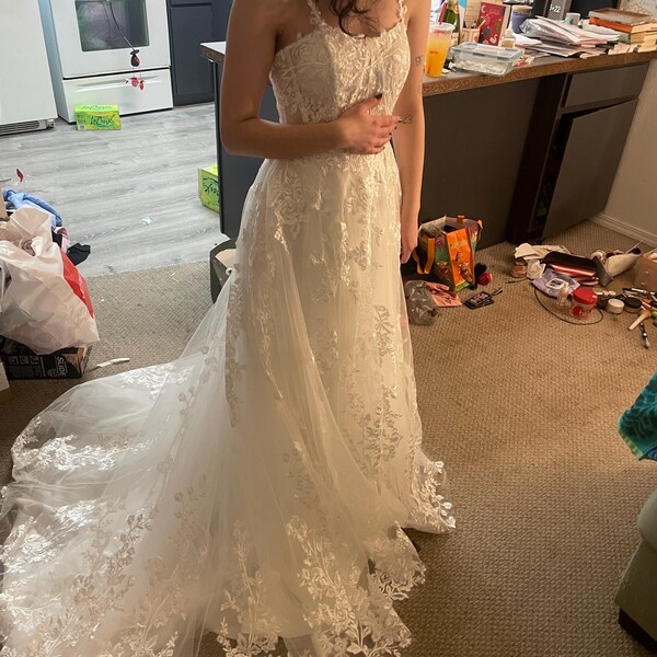 Elegant Boho Beach Tulle Wedding Dress With Spaghetti Straps, Appliques ...