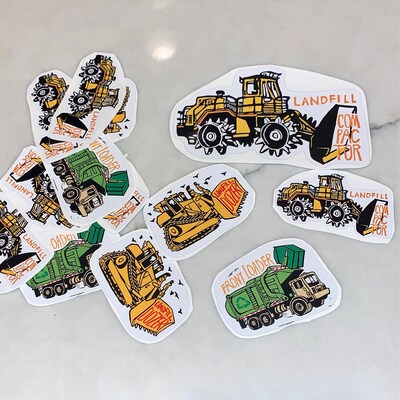 Heavy Machinery Vinyl Stickers Excavator, Backhoe, Road Roller ...