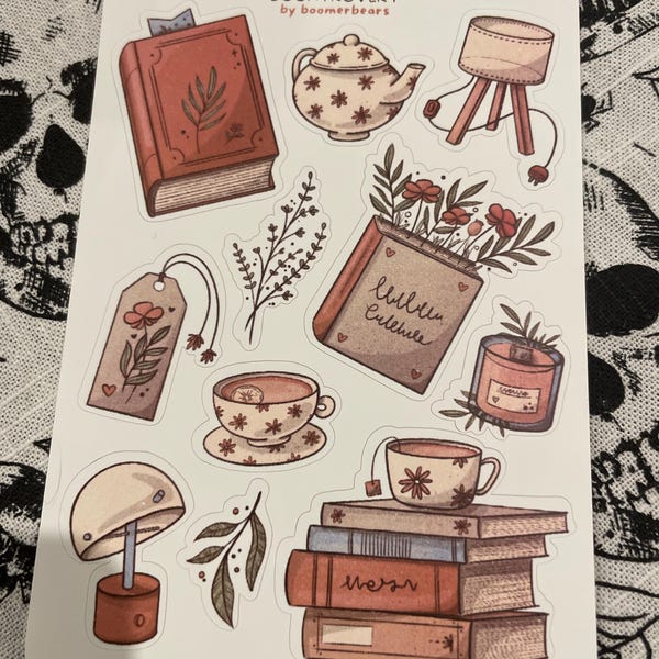 Cartela de adesivos Booktrovert: Pilha de livros aconchegante, adesivos ...