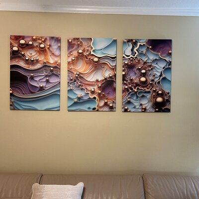 Maritime Wall Decor Blue Orange Marble Pouring Extra Large Multi Canvas ...