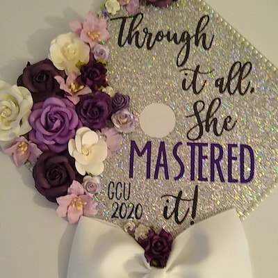 Mastered It Graduation Cap Topper Decoration With Flowers, Border and ...