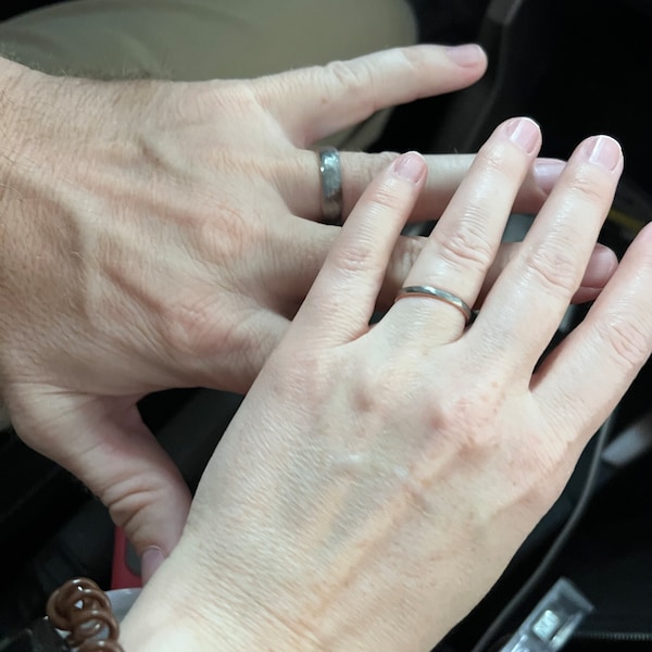 Hammered Silver Rose Gold Tungsten Wedding Ring Set His and Hers, 2mm ...