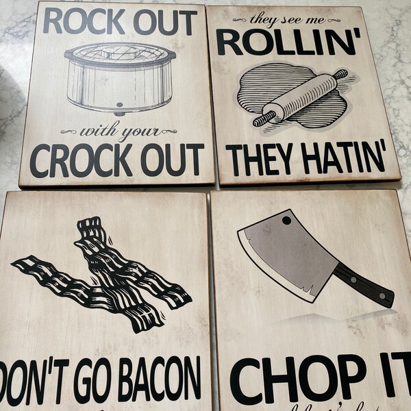 Kitchen Pun Wood Sign - Set of 2 - Baking Puns, Cooking Puns, Food Puns ...