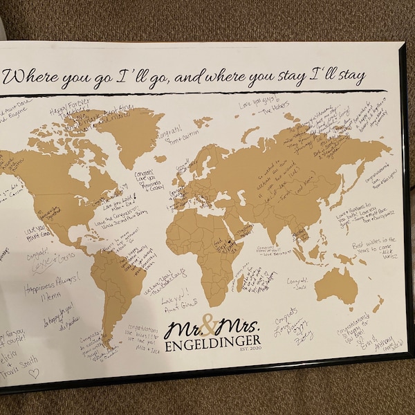 Wedding Guestbook World Map Print With Names & Date, Personalized ...
