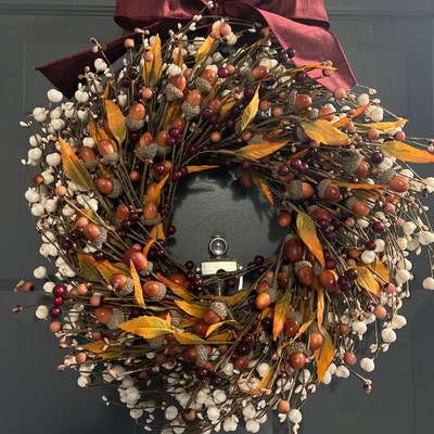 Fall Wreath Acorn Wreath Autumn Door Decor Choose Bow - Etsy