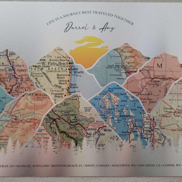 Personalized Long Distance Family Maps on Wood: 3-5 Locations, Custom ...