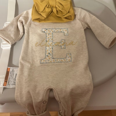 Personalized Baby Girl Romper and Hat Set, Vintage Floral Infant Coming Home Outfit, Baby Shower ...