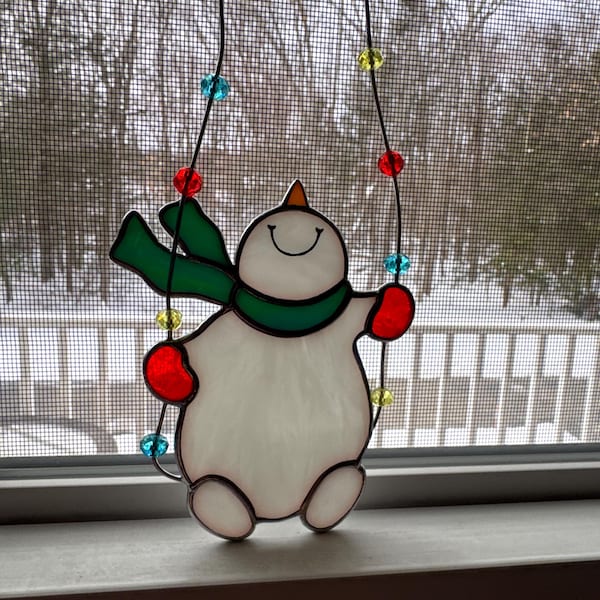 Stained Glass Snowman Christmas Tree Ornament. Festive Holiday ...