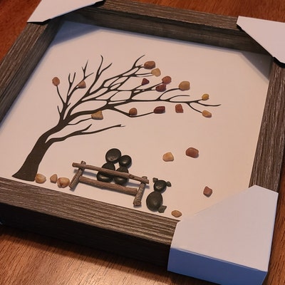 Personalized Couple and Dog Pebble Art Fall Tree, Anniversary Gift ...