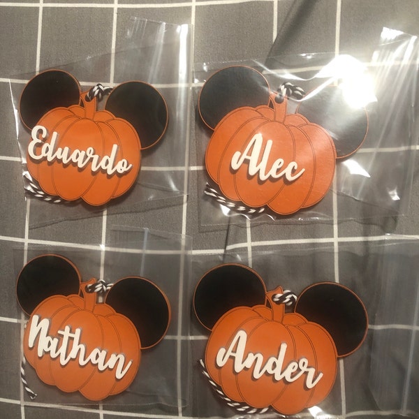 Pumpkin Mouse Name Tags / Halloween Basket Tags / Mouse Ears Name Tag ...