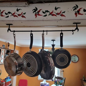 Handcrafted Blacksmith Forged Pan Rack With Sliding Hooks Rustic ...