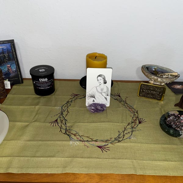 Hand-embroidered Ceremonial Cloth. Linen Tea Runner. Wiccan Altar Cloth ...