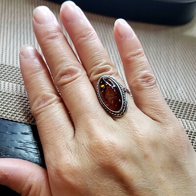Large Baltic Amber Ring, Victorian Amber Ring, Long Amber Ring, Big ...