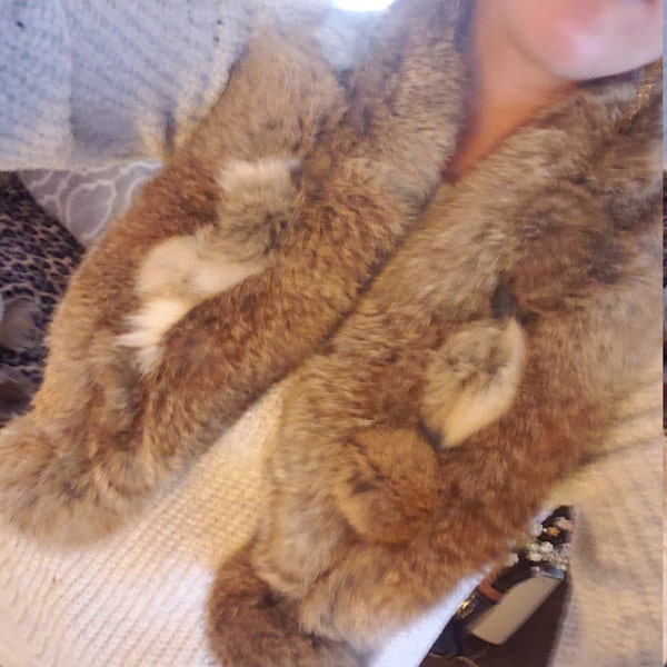 Real Rabbit Fur Scarf 100% Natural Rabbit Fur for Winter Warm and Soft ...