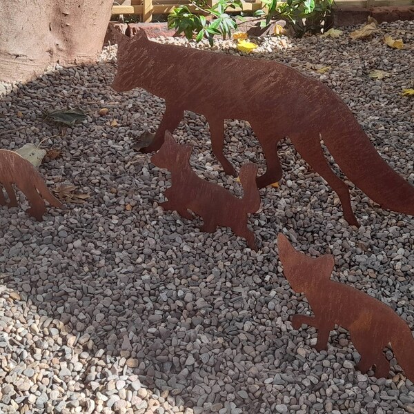 Rusty Metal Family of Foxes - Garden Ornaments - Art - Fox Gift - Steel ...