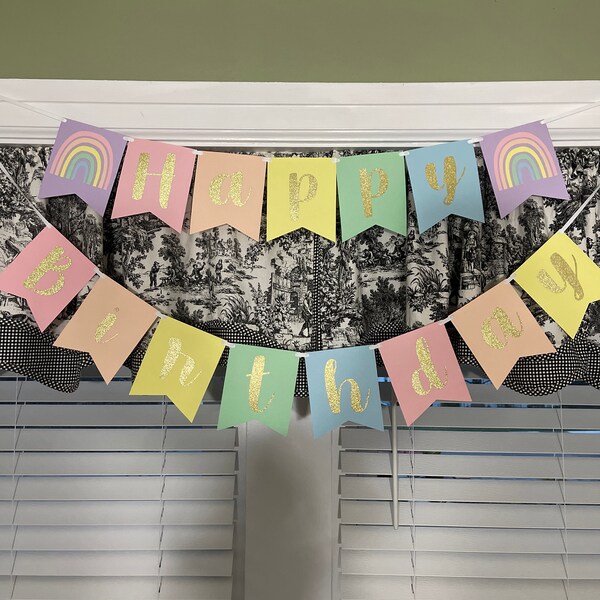 Boho Rainbow - Boho Happy Birthday Banner - Pastel Rainbow - Pastel ...