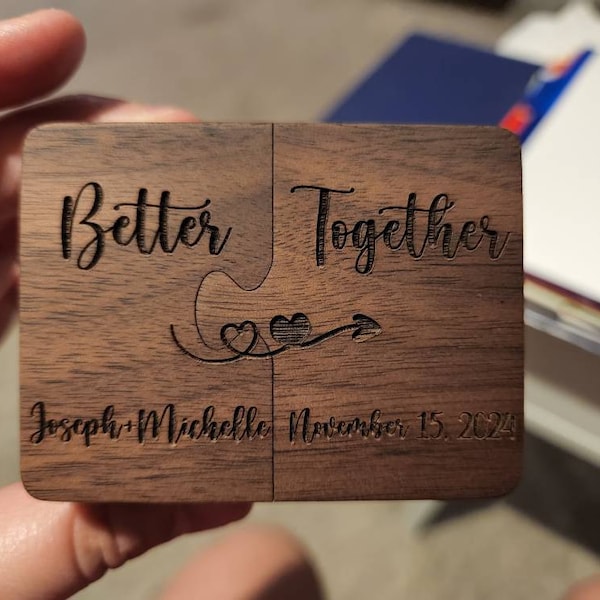 Wooden Ring Puzzle Box, Personalized Better Together Ring Box, Engraved ...