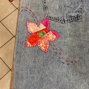 Boho Pink Cowgirl Western Denim Cut off Denim Shorts Patchwork Patches ...