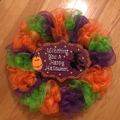 WITCHING You A HAPPY HALLOWEEN Sign Pumpkin Wall Hanging Witch Plaque ...