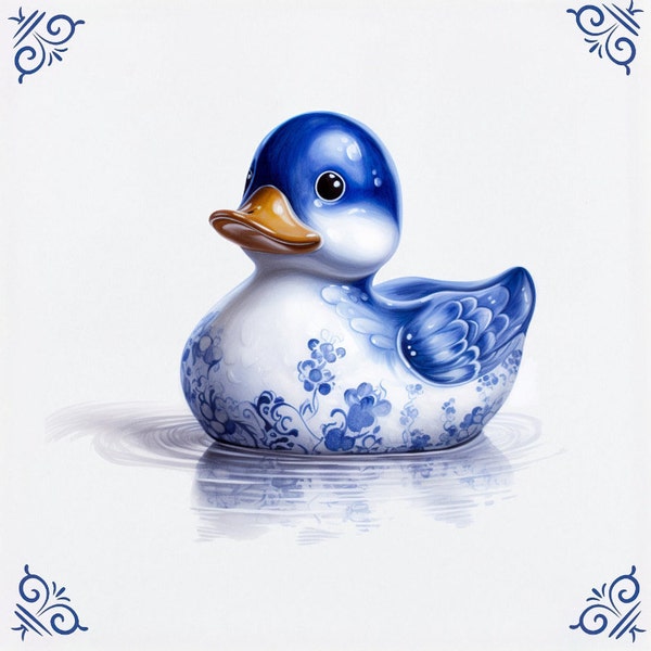 Rubber Duck Delft Tile: Blue and White Ceramic Art (4 to 8 Inch) - Etsy