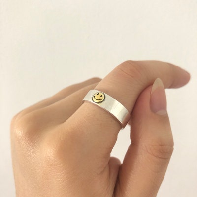 Silver Smiley Face Ring Stackable Smiley Face Ring Emoji - Etsy UK