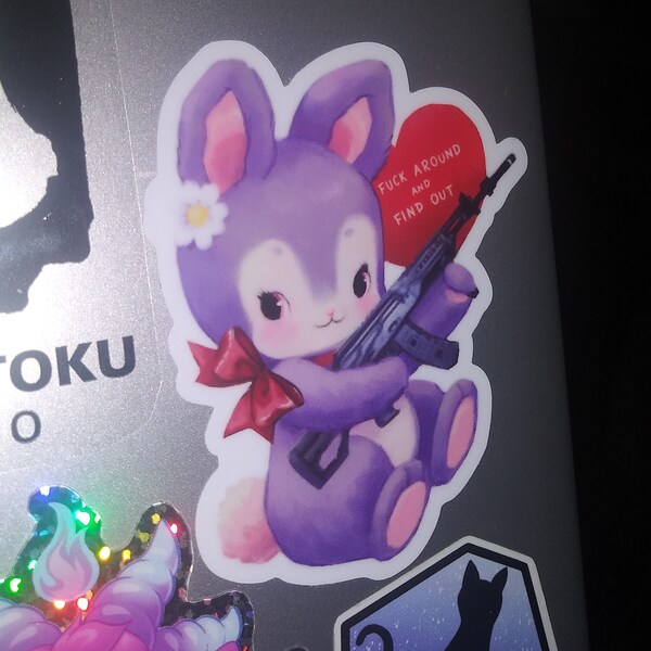 Gun Bunny Sticker | Creepy Cute Badass Rabbit FAFO Art on Waterproof ...