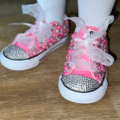 All-star Low Top Pink Girl Converse, Bling Converse, First Birthday - Etsy