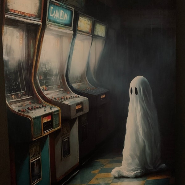 Ghost in an Abandoned Arcade, Nostalgia Poster, Art Poster Print, Dark ...