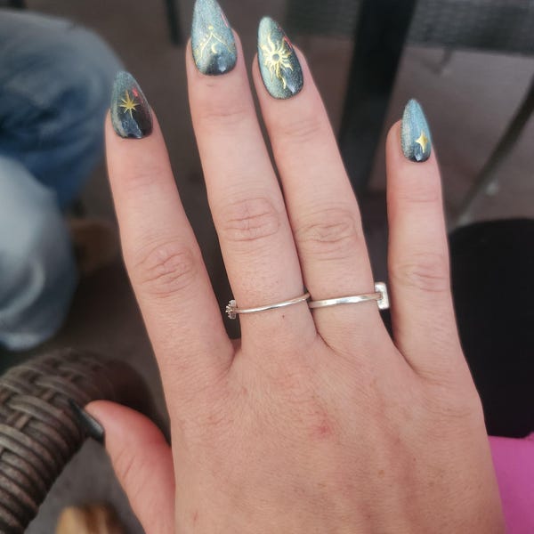 Blue and White Porcelain Nails/3d Floral Press on Nails Long Square ...