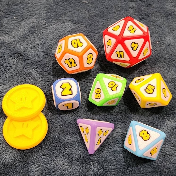 Dnd Dice Set Mario Themed - Polyhedral Dice for RPG - D4 D6 D8 D10 D ...