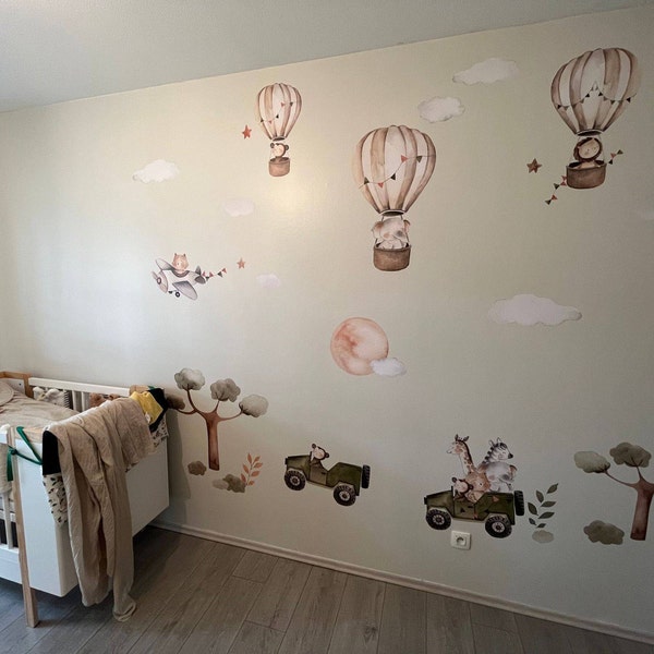 Safari Wall Decal, Animals Wall Decal, Watercolor Hot Air Balloons ...