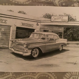 1955 Chevy Customized Pencil Drawing Print | Etsy