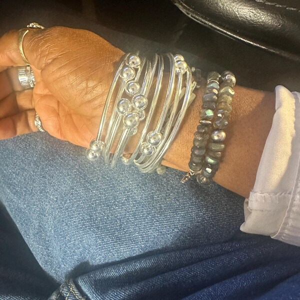 Thick West Indian Bangles, Set of 9 Bangles, 10mm Ball Silver Bangles, Boho Stacking Bangles ...