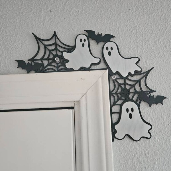 Halloween Door Corner With Spider Webs, Ghosts, and Bats. Left or Right ...
