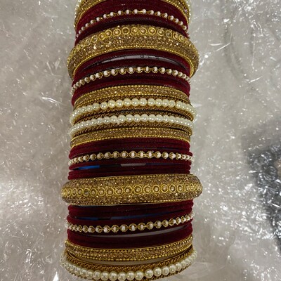 Indian Asian Pakistani Maroon Bridal Party Bangle Set, Churiya Chudi ...