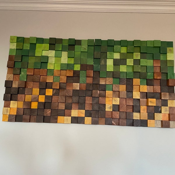 Minecraft Wood Wall Art, Wood Wall Decor, Wooden Mosaic, Abstract Wood ...