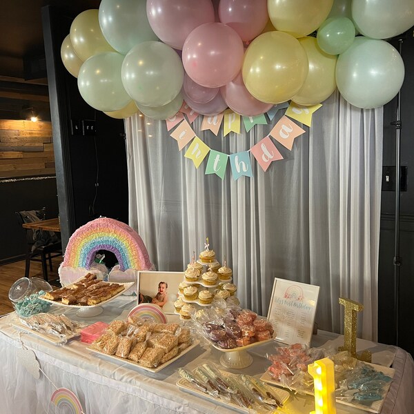 Boho Rainbow - Boho Happy Birthday Banner - Pastel Rainbow - Pastel ...