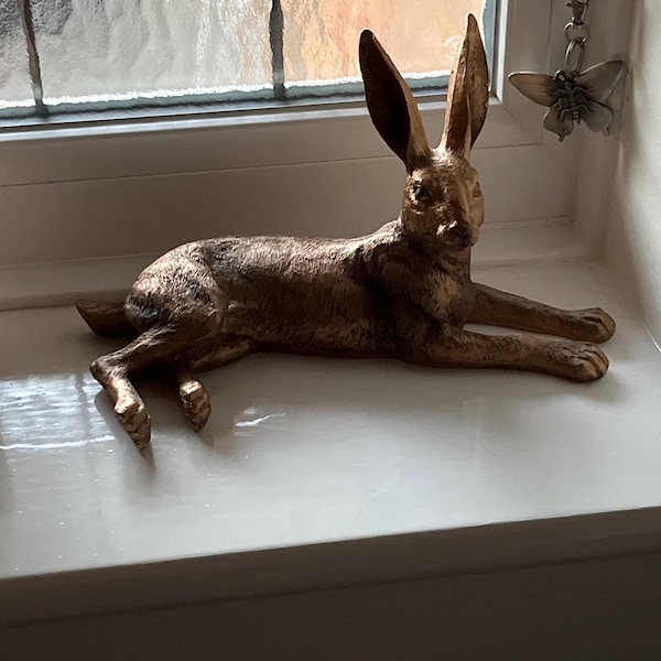 Bronze Laying Down Hare, Sitting Hare Ornament - Etsy UK