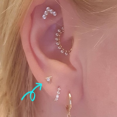 14k Gold Threadless Push Pin Labret Stud/triple Threadless Nose Stud ...